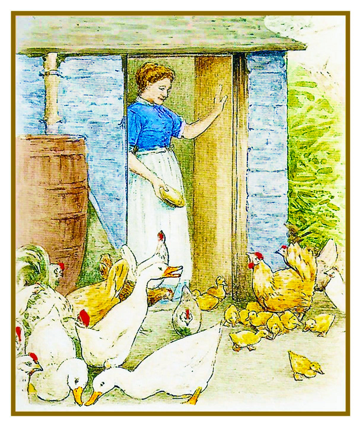 Farmer's Wife Feeds Chickens inspired by Beatrix Potter Counted Cross ...