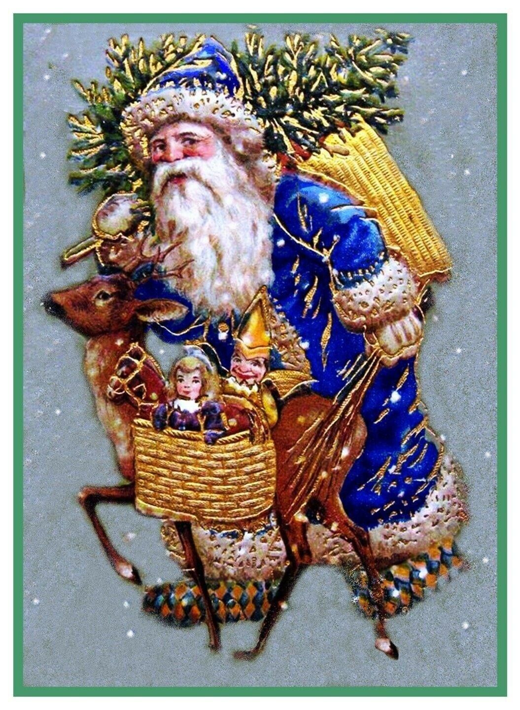 French Father Christmas Santa Claus Counted Cross Stitch Pattern ...